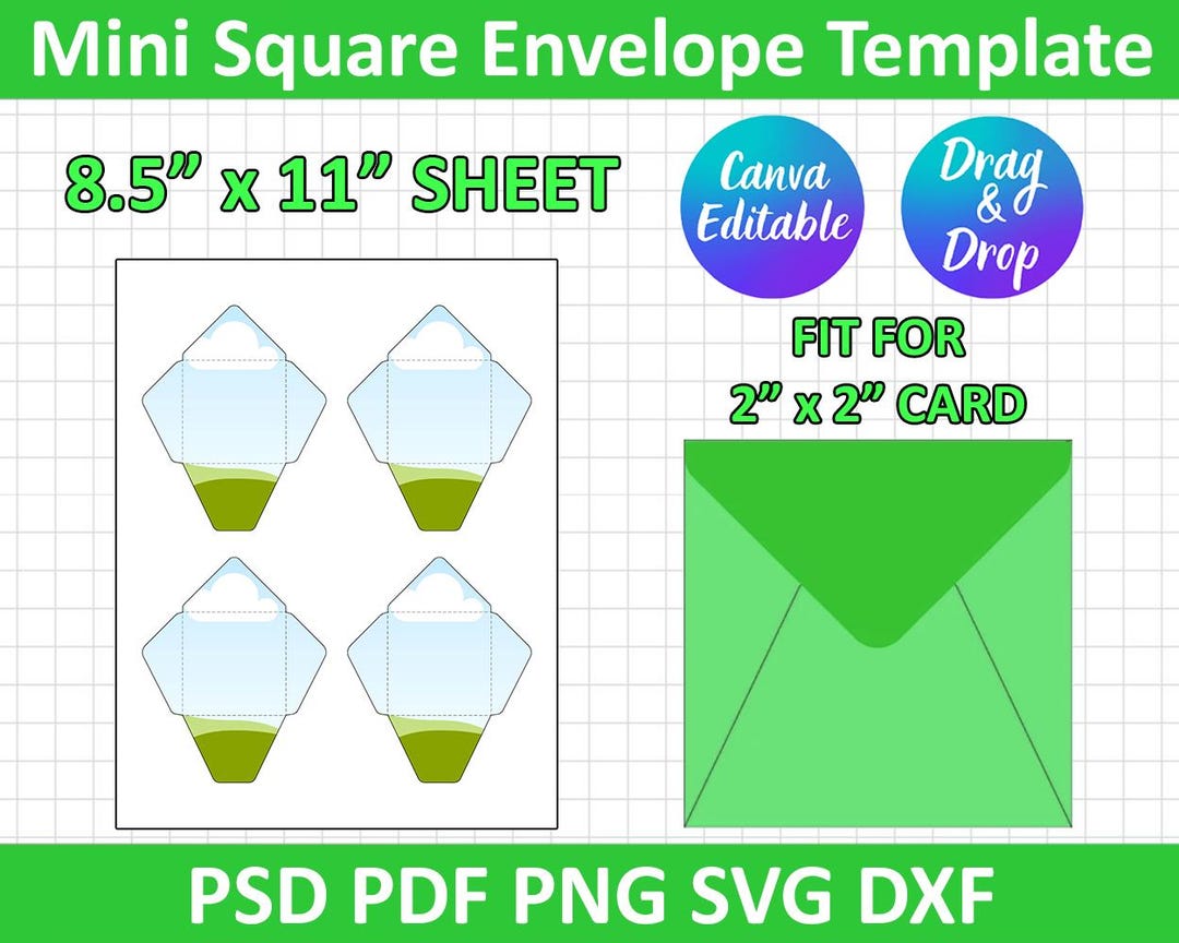 Mini Square Envelope Template SVG, PSD, PNG, Dxf, Silhouette, Cricut ...
