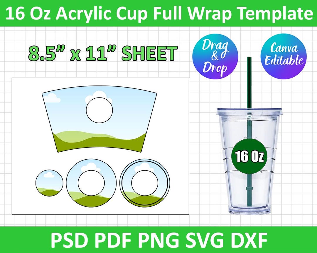 16oz Acrylic Cup Wrap Template SVG, Coffee Cup Template, Grande 16oz ...