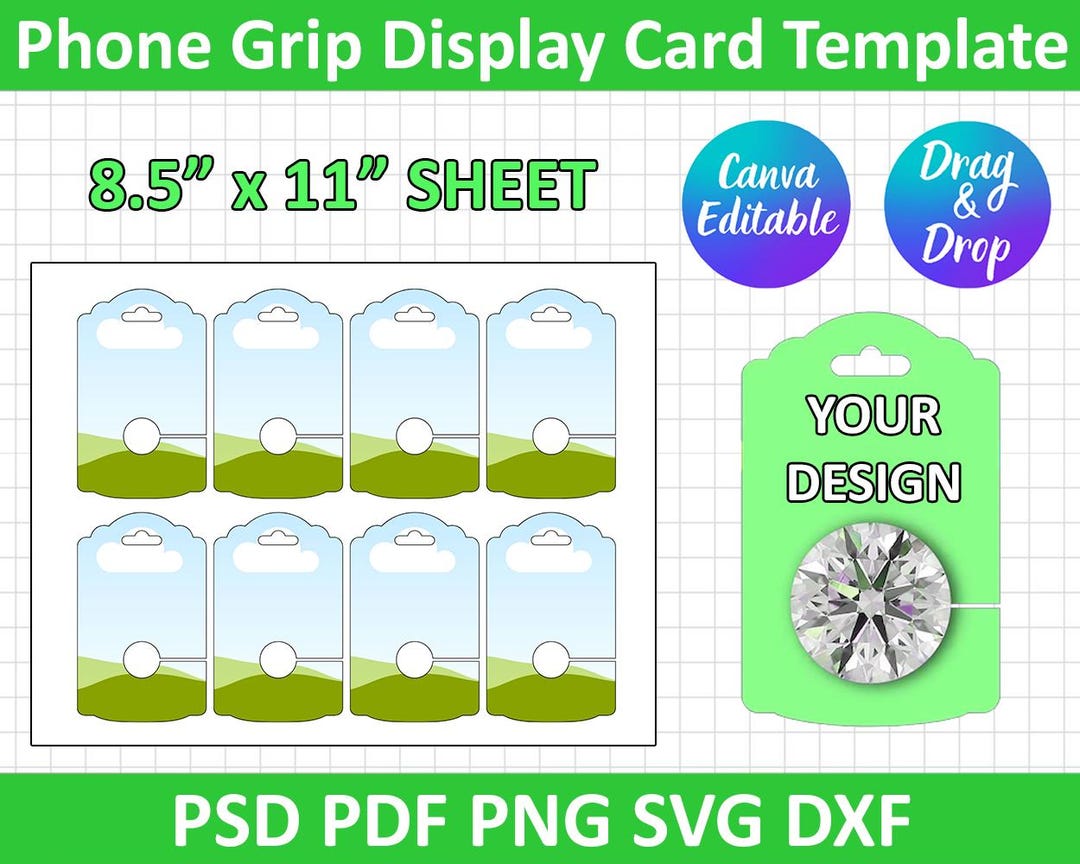 Phone Grip Display Card, Phone Grip Card Template, SVG, DXF, Png, Psd ...