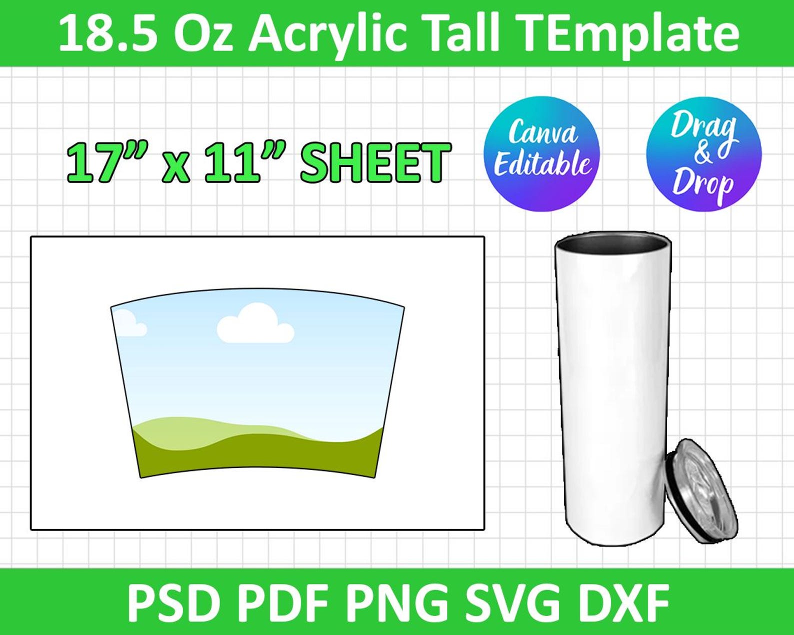 18.5 Oz Acrylic Tall Template Svg, 18.5 Oz Michaels Tumbler Template ...