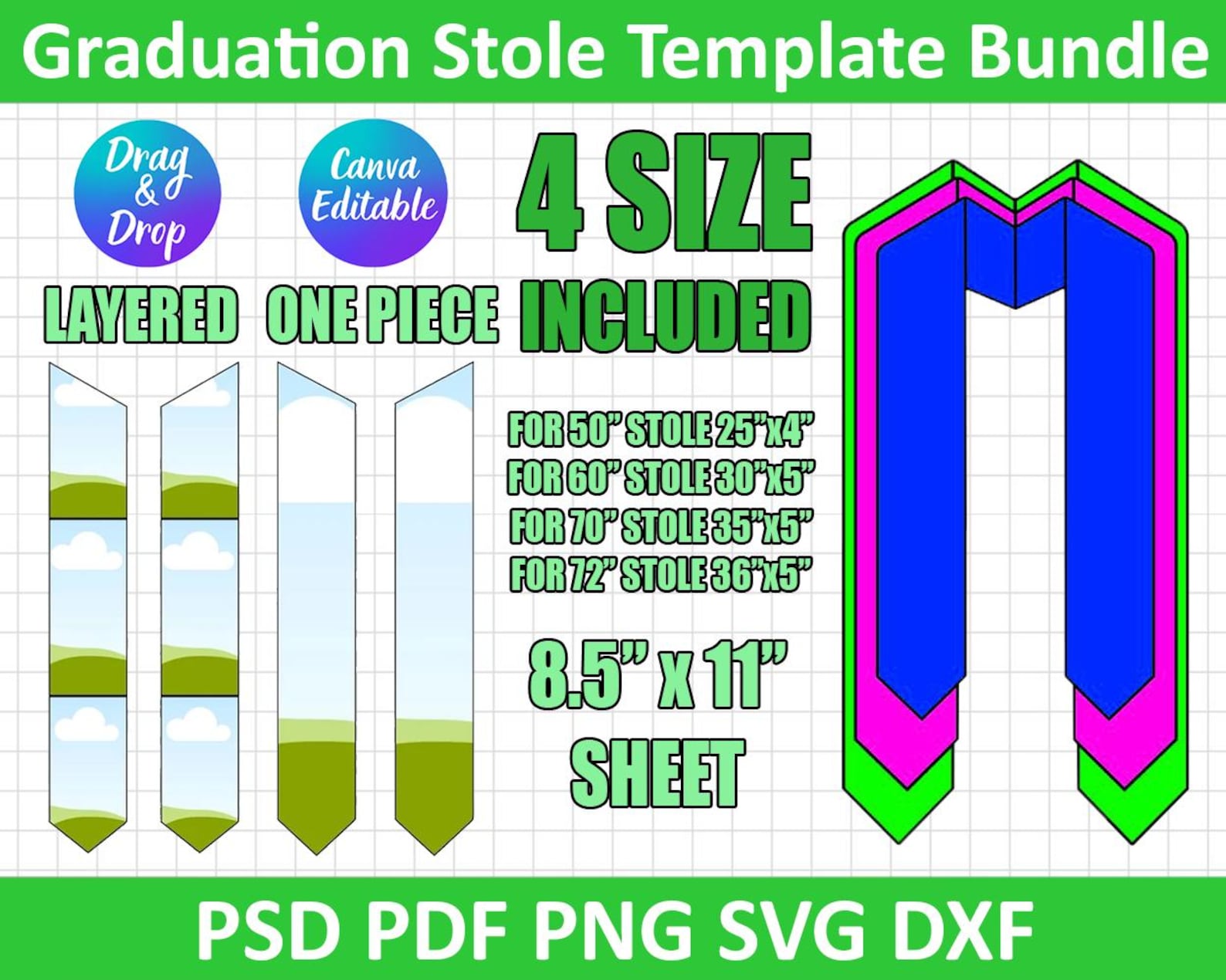 Graduation Stole Template SVG, Graduation Stole Template Sublimation ...
