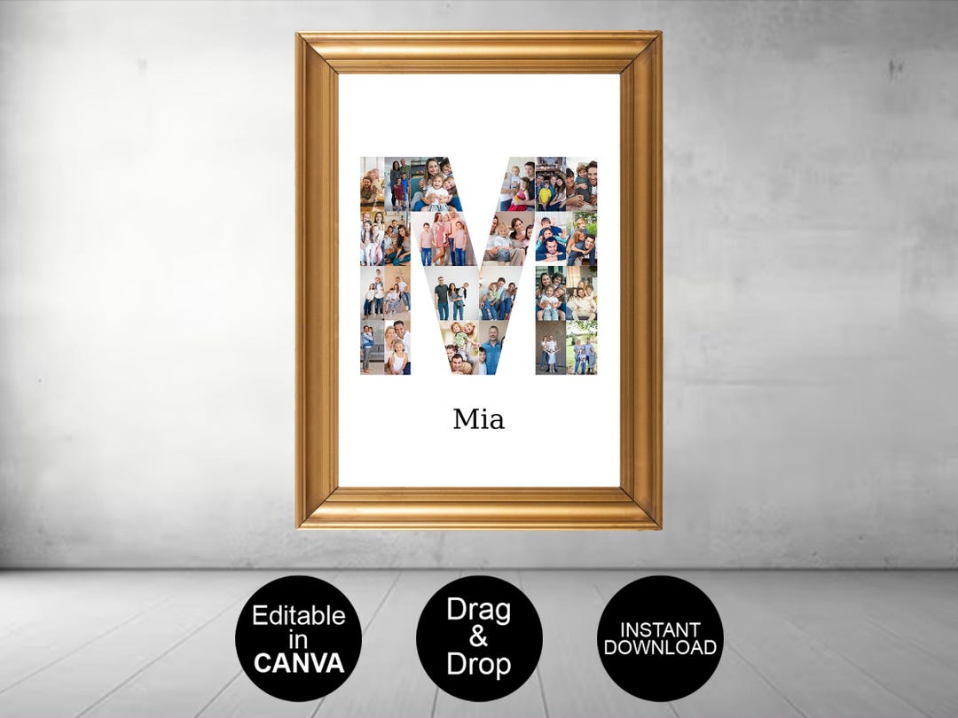Letter M Photo Collage Template, Personalized Initial Name Print for ...