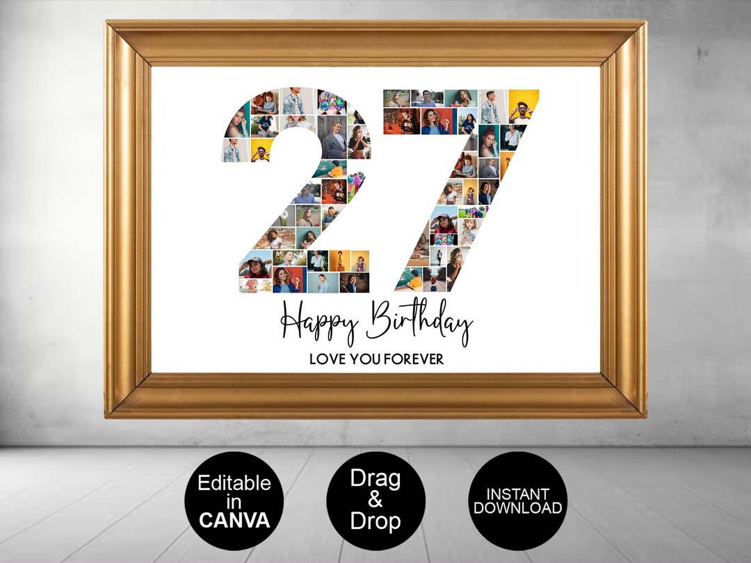 27th Birthday Photo Collage Template, Number 27 Collage, 27th Collage ...