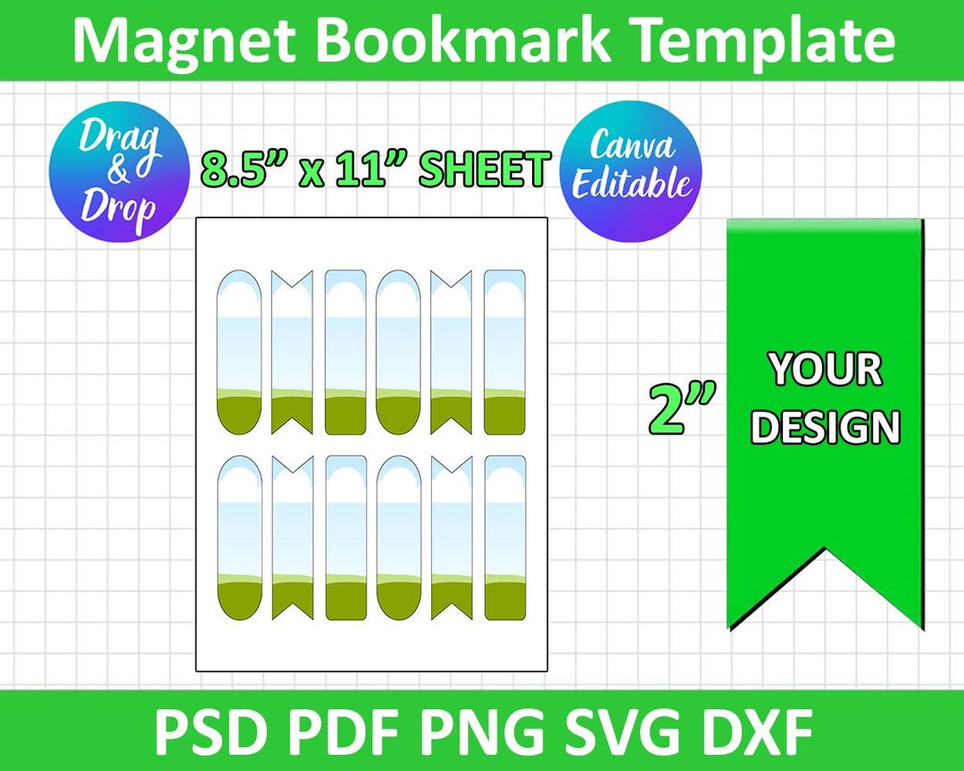 Magnetic Bookmark Template, Bookmark Template SVG, DXF, Png, PSD ...