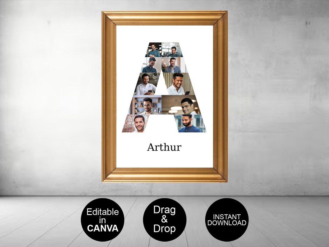 Letter A Photo Collage Template, Personalized Initial Name Print for ...