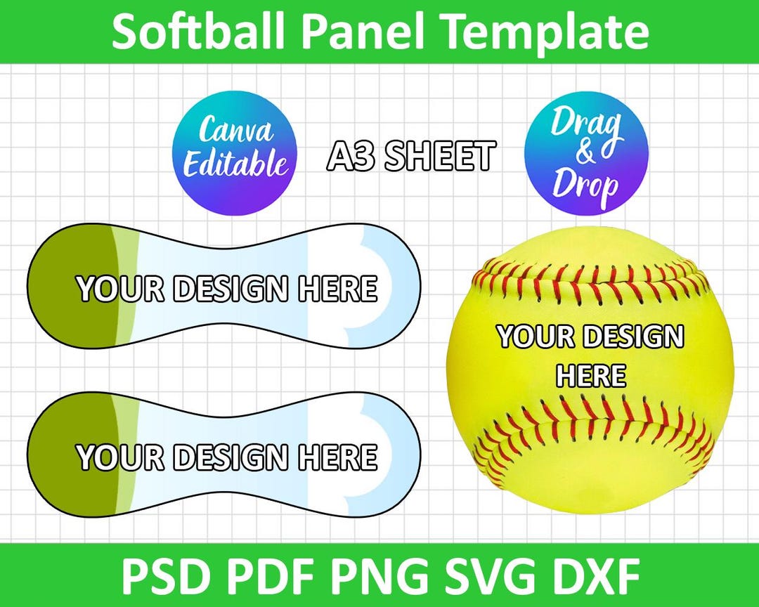 Softball Panel Template SVG, Canva Editable, Custom Ball Wrap, DIY, Png ...