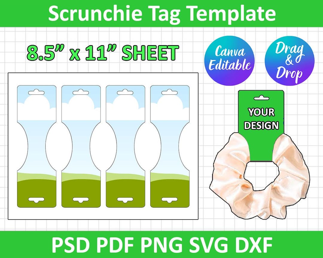 Scrunchie Tag Template, Scrunchie Holder Template, Scrunchie Label Svg ...