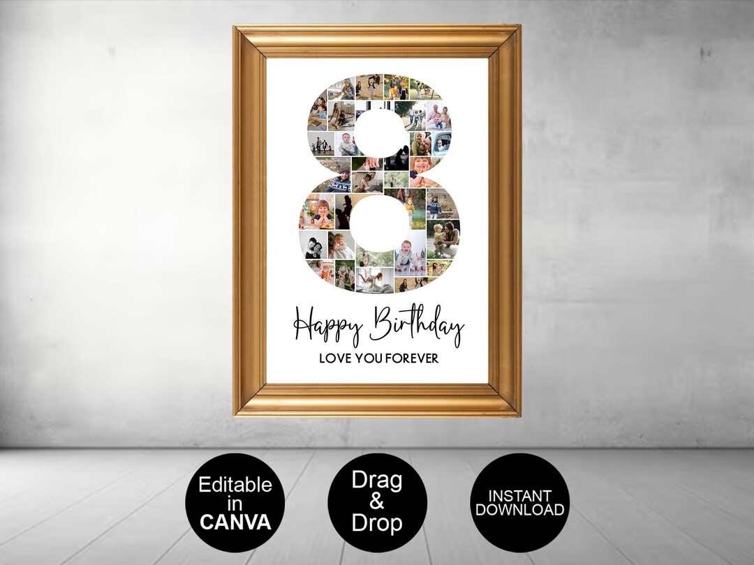 8th Birthday Photo Collage Template, Number 8 Collage, 8th Collage, 8th ...