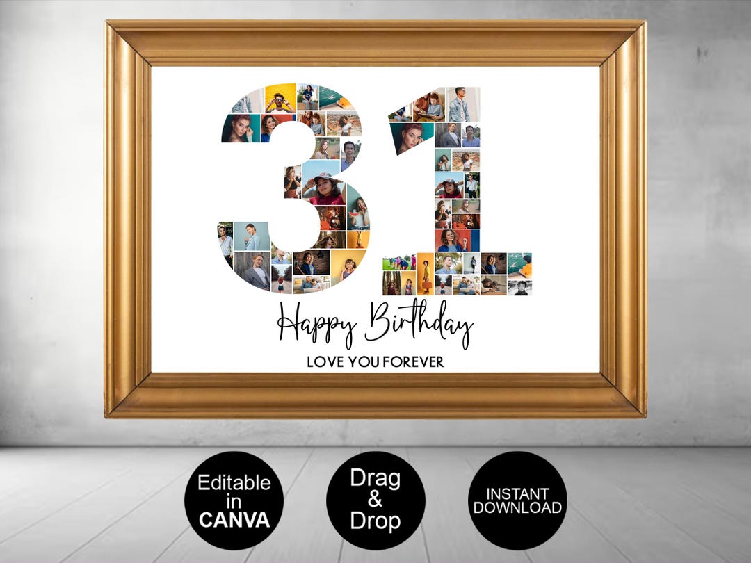 31st Birthday Photo Collage Template, Number 31 Collage, 31st Collage ...