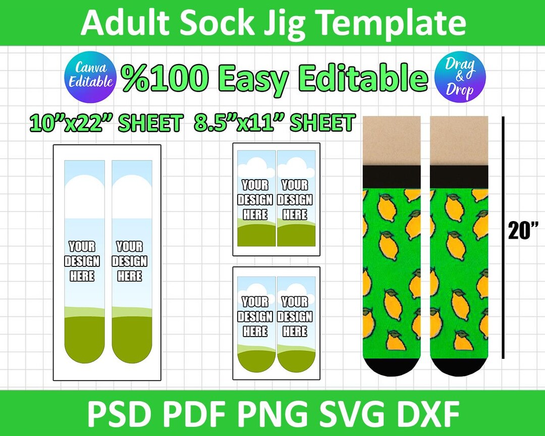 Sock Jig Template, Adult Sock Jig Template, Sock Jig Sublimation, Ankle Sock Jig Template Svg ...