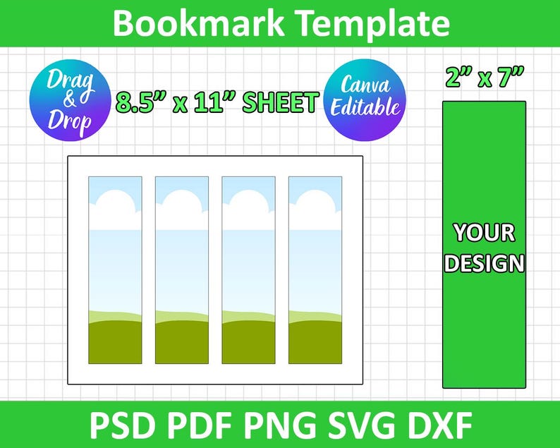 Bookmark Template, SVG, DXF, Png, PSD, 8.5"x11" Sheet, Printable ...