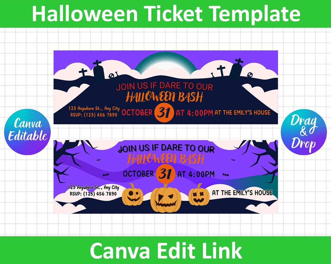 Editable Halloween Ticket Invitation, Halloween Tickets, Halloween ...