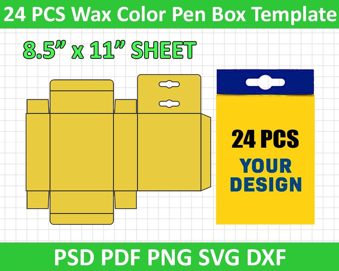 24pcs Wax Color Pen Gift Box Template, Crayon Box Template Svg, Wax ...