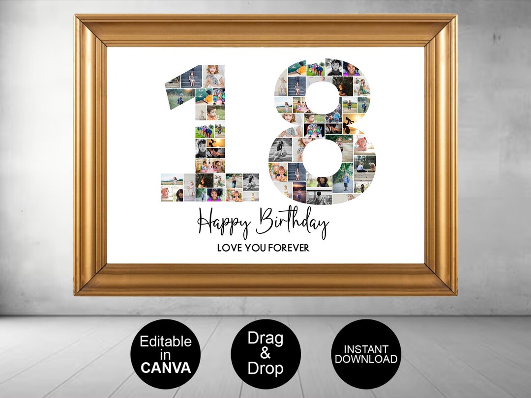 18th Birthday Photo Collage, 18th Birthday Gift, Birthday Number 18 ...