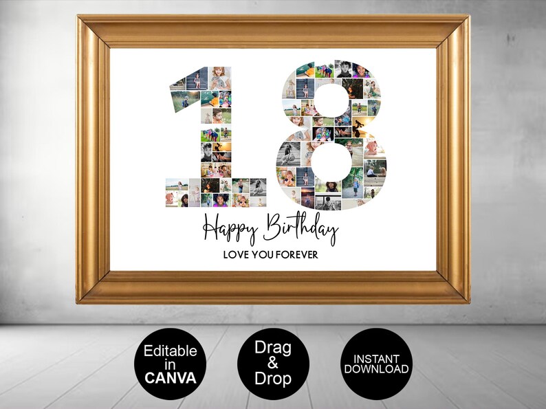 18th Birthday Photo Collage, 18th Birthday Gift, Birthday Number 18 ...