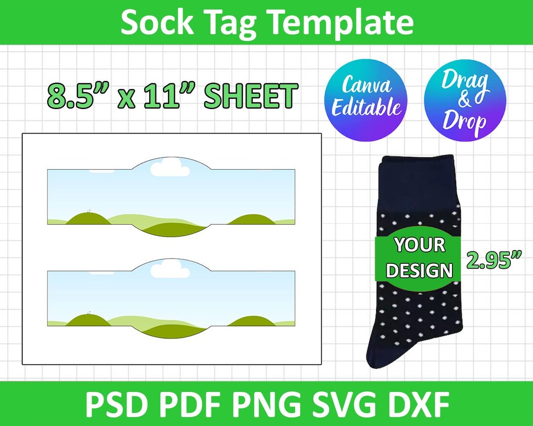 Sock Tag, Sock Wrapper Template SVG. PNG, Sock Gift Tag Template, Canva ...