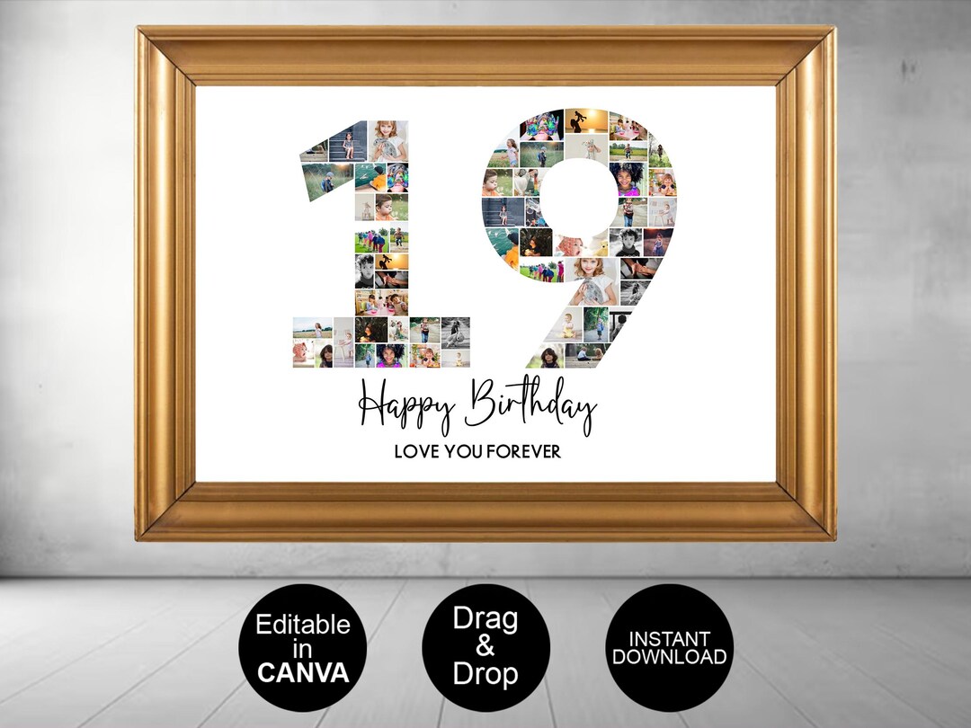 19th Birthday Photo Collage Template, Number 19 Collage, 19th Collage ...