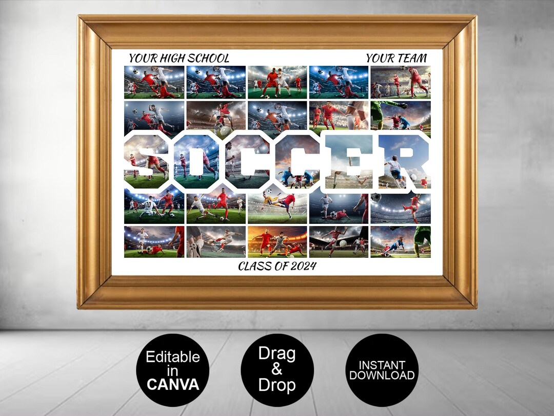 Soccer Photo Collage, Senior Night Gift, Canva Frame Template ...