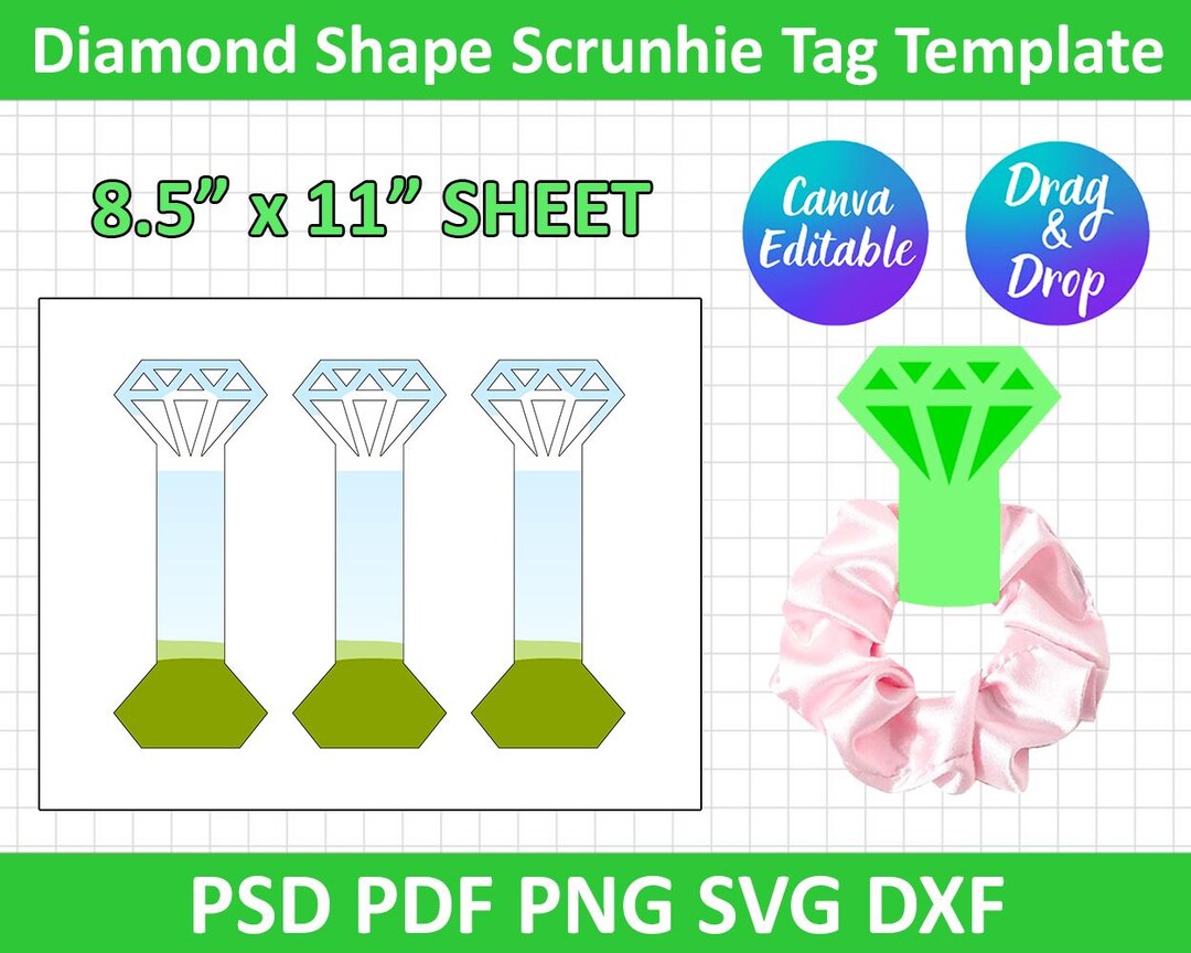 Diamond Scrunchie Tag Template SVG, DXF, Png, Psd, Silhouette, Cricut ...