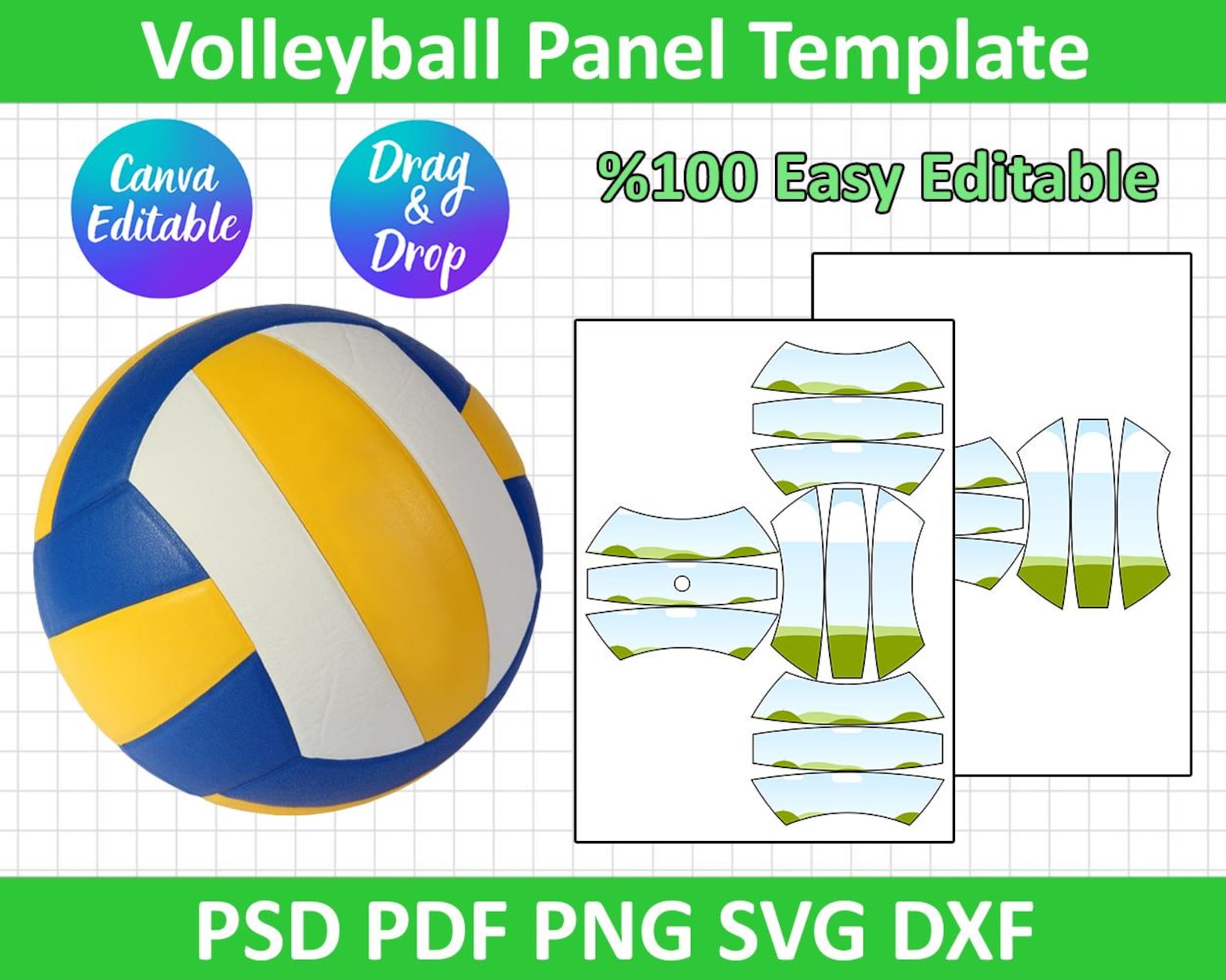 Volleyball Panel BLANK Template SVG, Custom Volleyball Ball Wrap, DIY ...