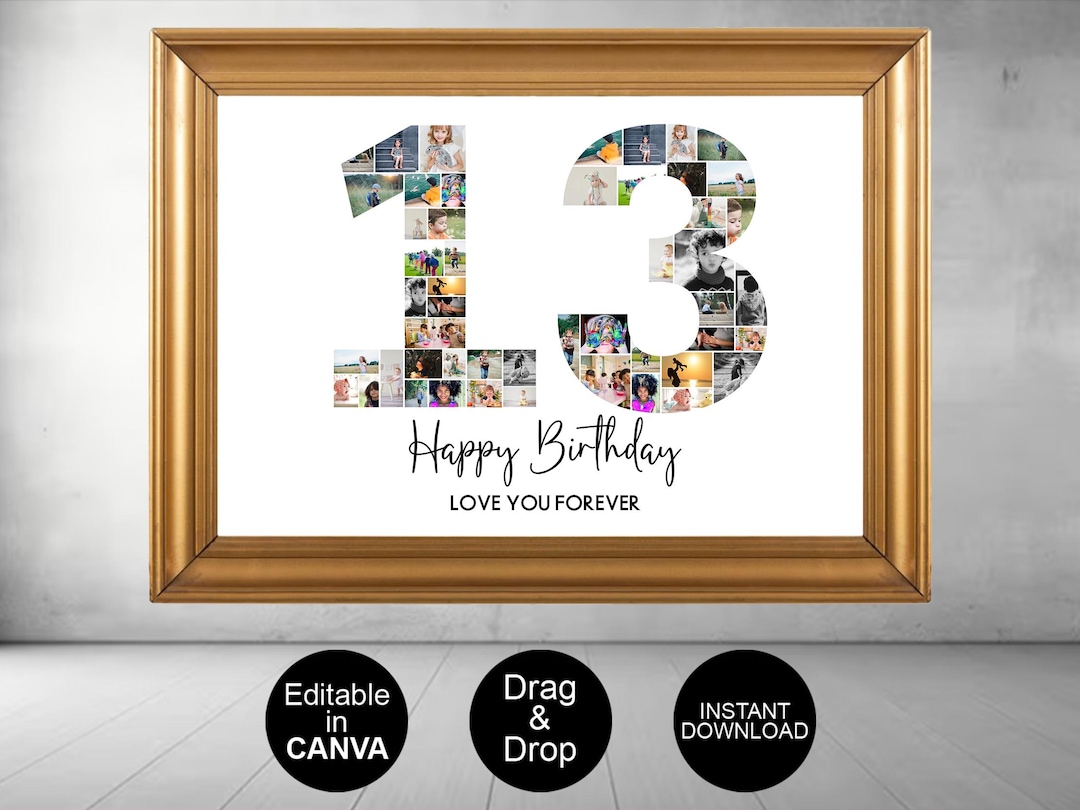 13th Birthday Photo Collage Template, Number 13 Collage, 13th Collage ...