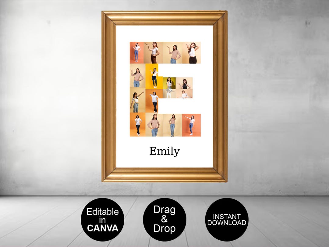 Letter E Photo Collage Template, Personalized Initial Name Print for ...