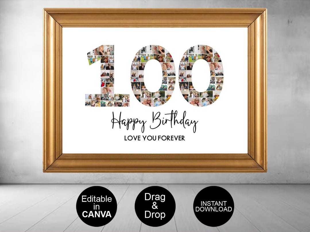 100th Birthday Photo Collage Template, Number 100 Collage, 100th ...