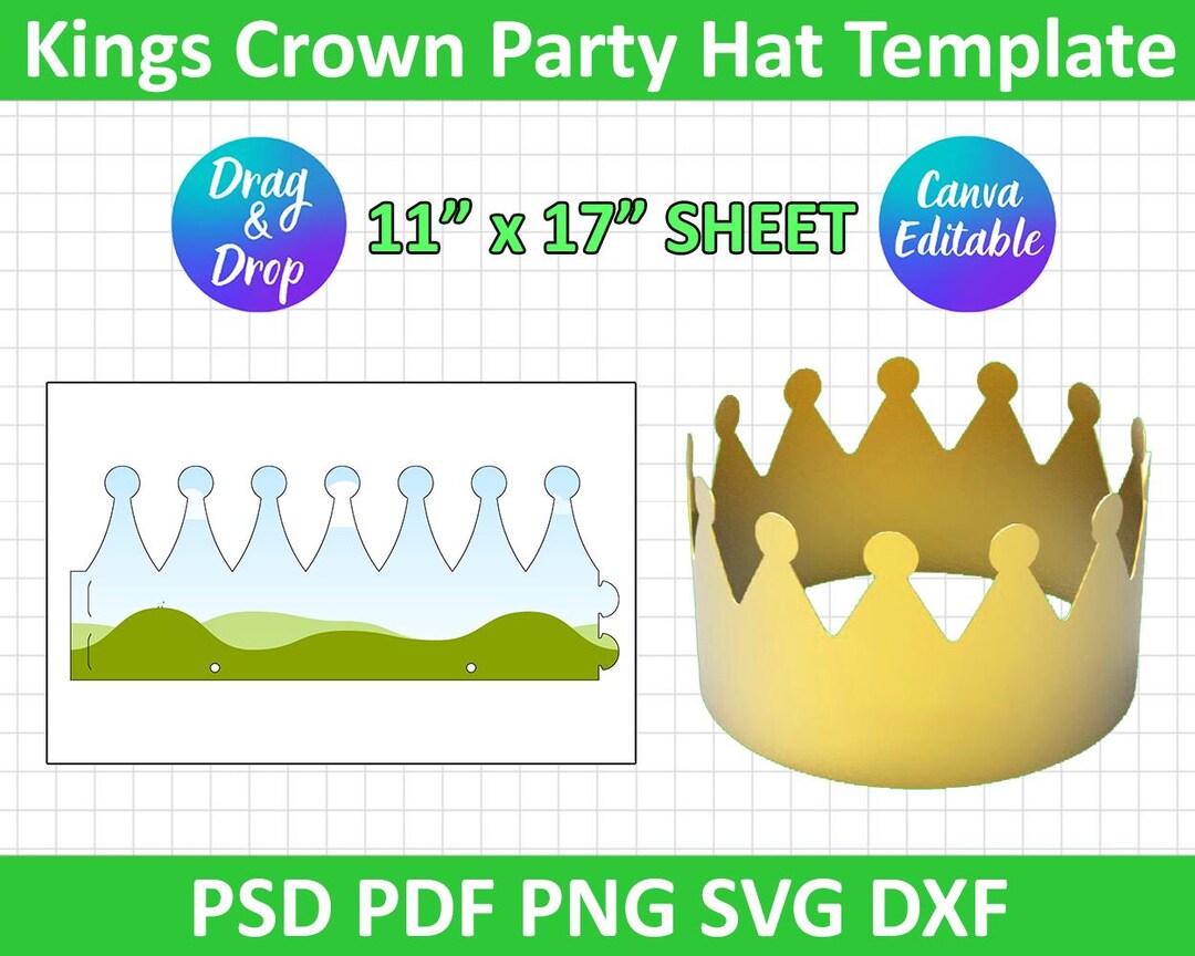 Kings Crown Party Hat Template, Party Hat SVG, Part Favor Box SVG ...