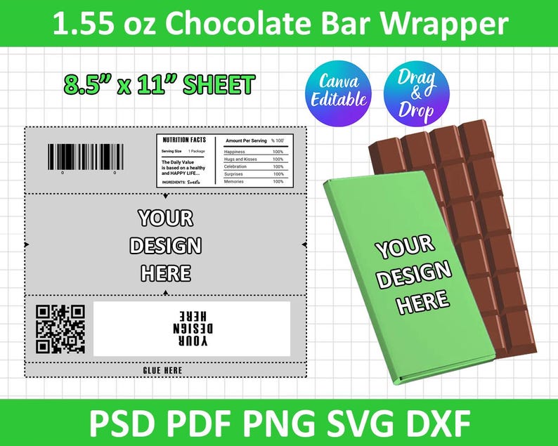 1.55 Oz Chocolate Bar Wrapper Template, Candy Bar Wrapper, Chocolate ...