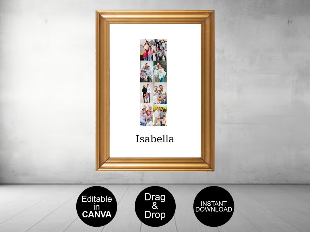 Letter I Photo Collage Template, Personalized Initial Name Print for ...