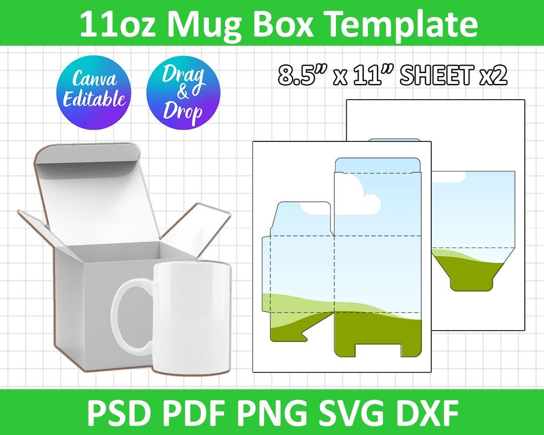 11 Oz Mug Box Template, Mux Box Svg, Cut Files, 11oz Mug Packaging ...
