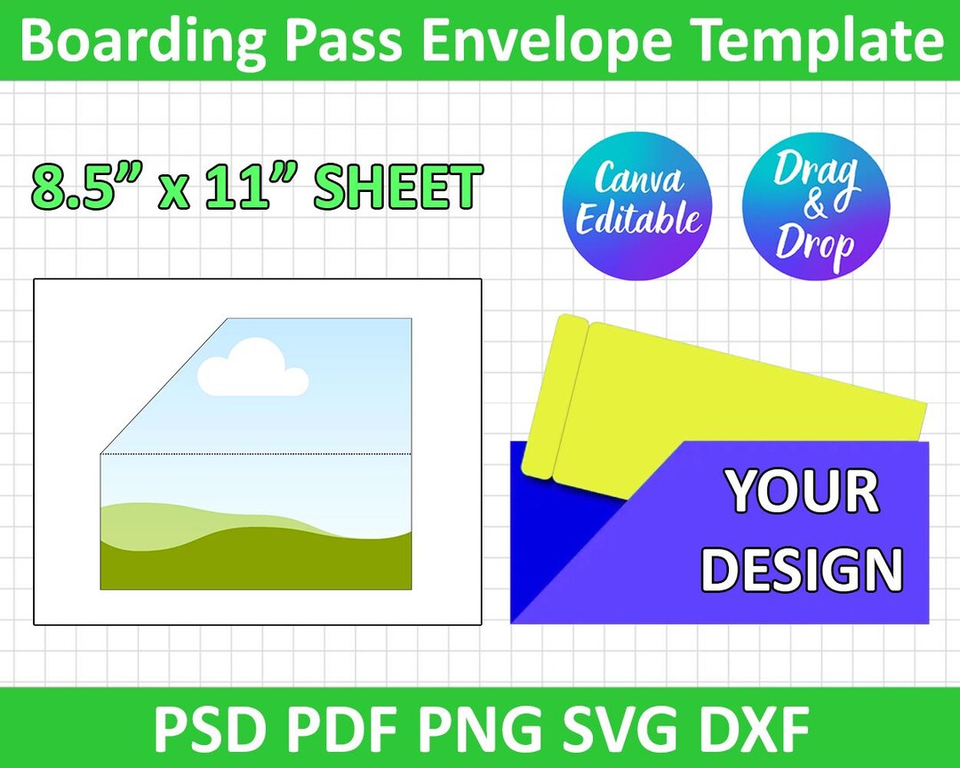 Boarding Pass With Envelope Template, Canva Editable, PSD, PNG, SVG ...