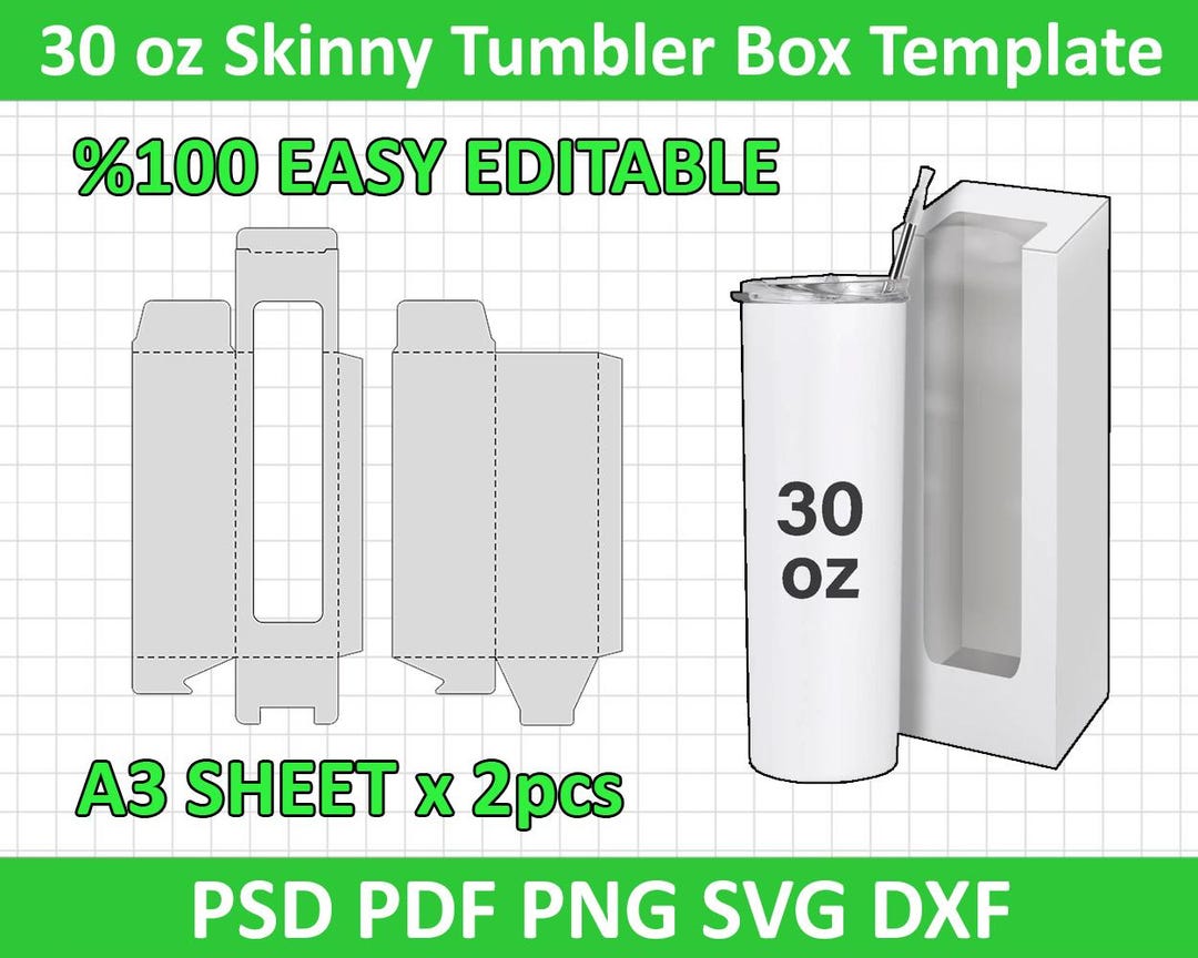 30oz Skinny Tumbler Box Template, Gift Box Template, Svg, Dxf, Png, Psd ...