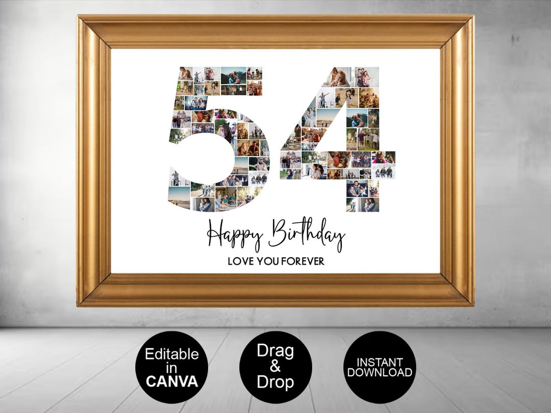 54th Birthday Photo Collage Template, Number 54 Collage, 54th Collage ...
