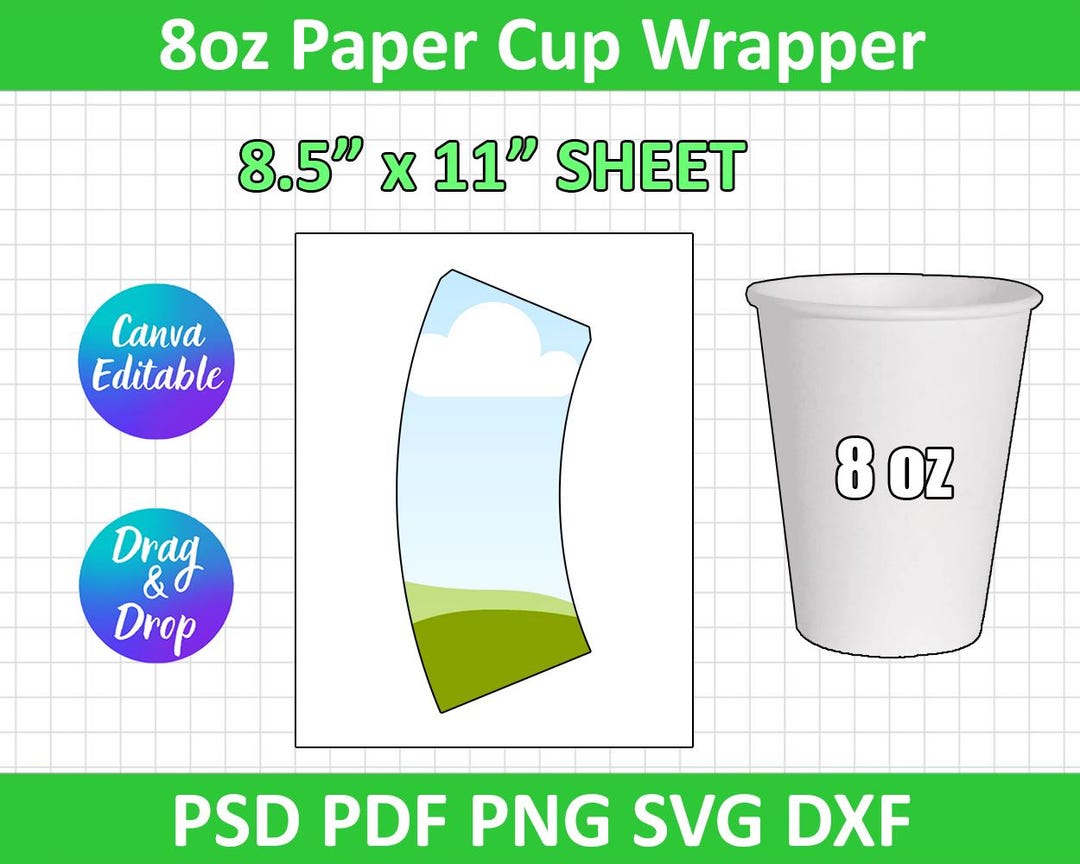 8 Oz Paper Cup Wrapper Template, Paper Coffee Cup Template, Paper Cup ...