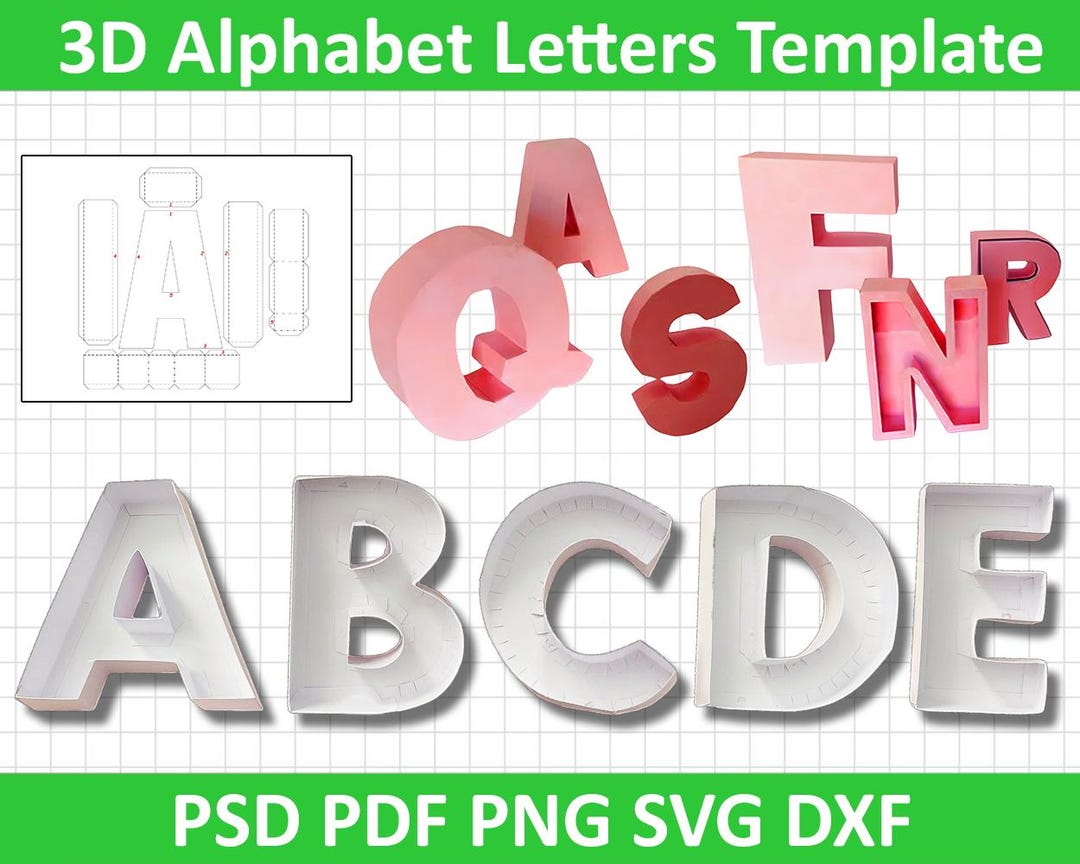 3D Alphabet Letters A-Z 0-9 Die Cut Template SVG, 3D Letters for Cricut ...