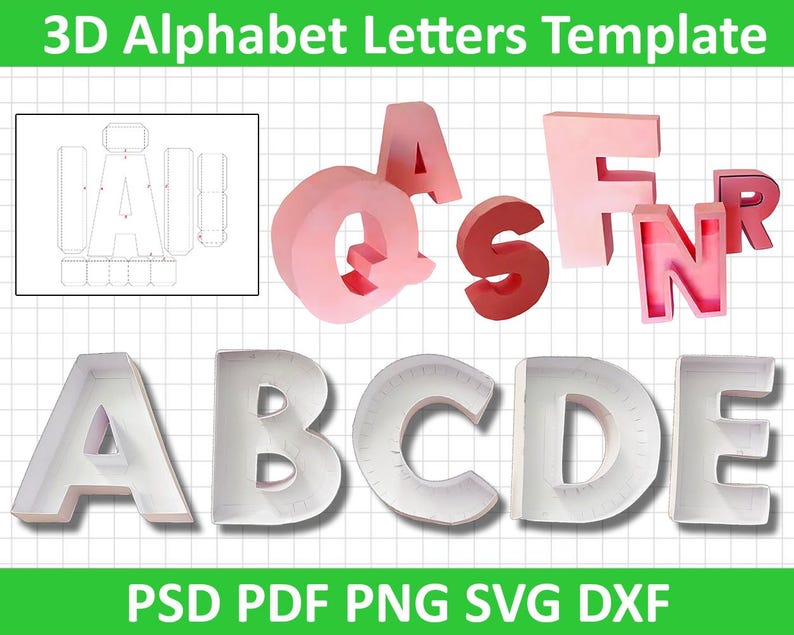 3D Alphabet Letters A-Z 0-9 Die Cut Template SVG, 3D Letters for Cricut ...