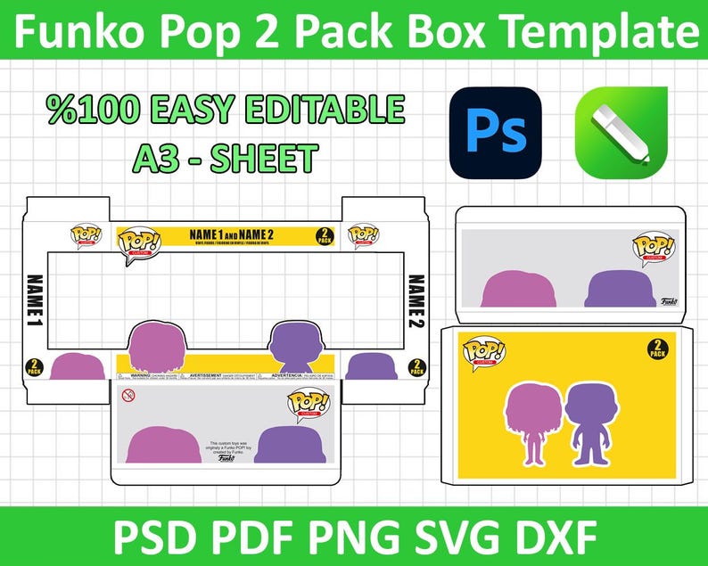 Funko Pop Vinyl Custom Box Template 2 Pack, Easy Editable, Digital ...