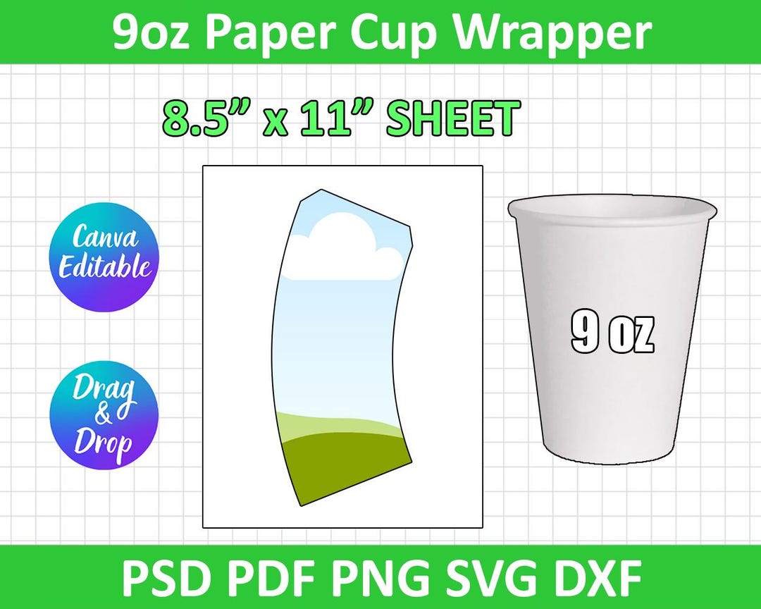 9 Oz Paper Cup Wrapper Template, Paper Coffee Cup Template, Paper Cup Wrapper, Blank Cup Wrapper ...