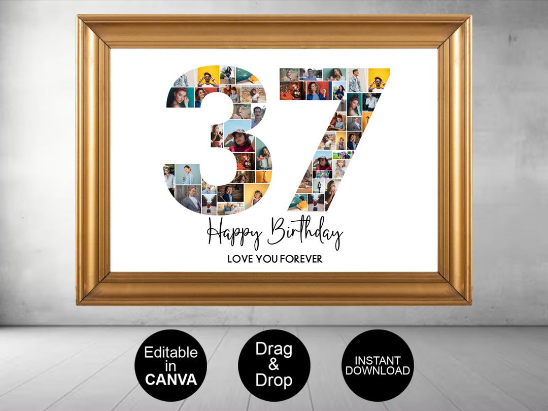37th Birthday Photo Collage Template, Number 37 Collage, 37th Collage ...