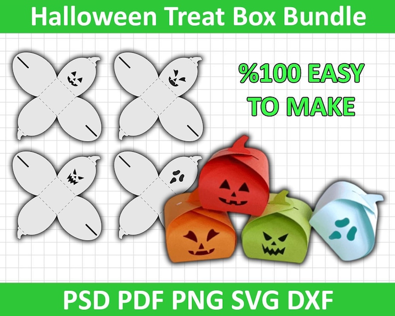 Halloween Treat Box Bundle, Halloween Box Template, Cut Files ...