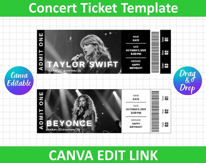 Editable Concert Ticket Template, Surprise Custom Concert Ticket Gift ...