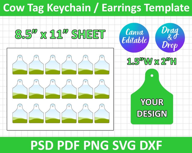 Cattle Tag Template, Cattle Tag Svg Cow Tag Earring, SVG, DXF, Png, Psd ...