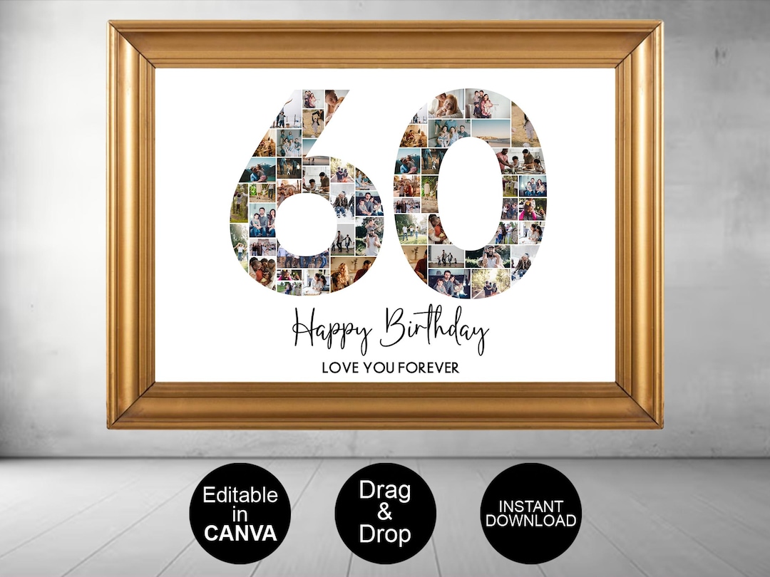 60th Birthday Photo Collage Template, Number 60 Collage, 60th Collage ...