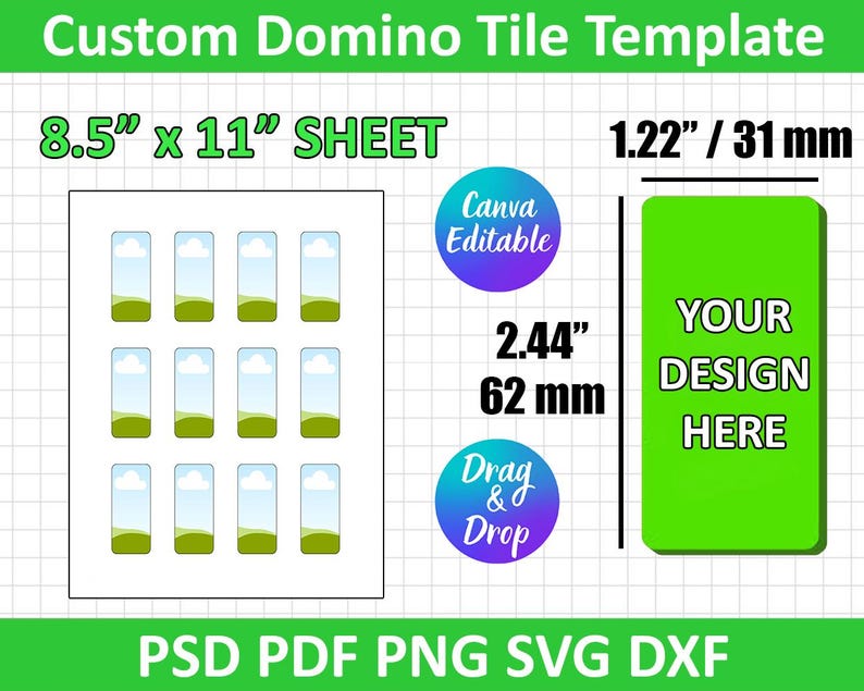 Domino Tile Template Svg, Round Corner Domino Tile Template, Blank ...