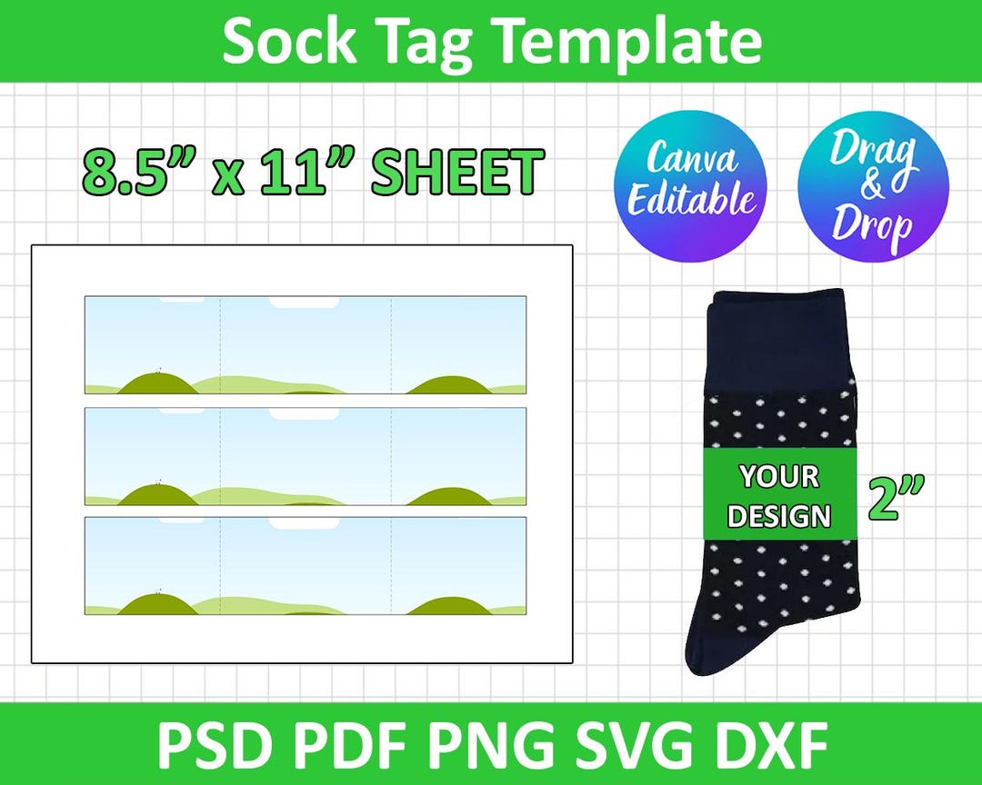Sock Tag, Sock Wrapper Template SVG. PNG, Sock Gift Tag Template, Canva ...