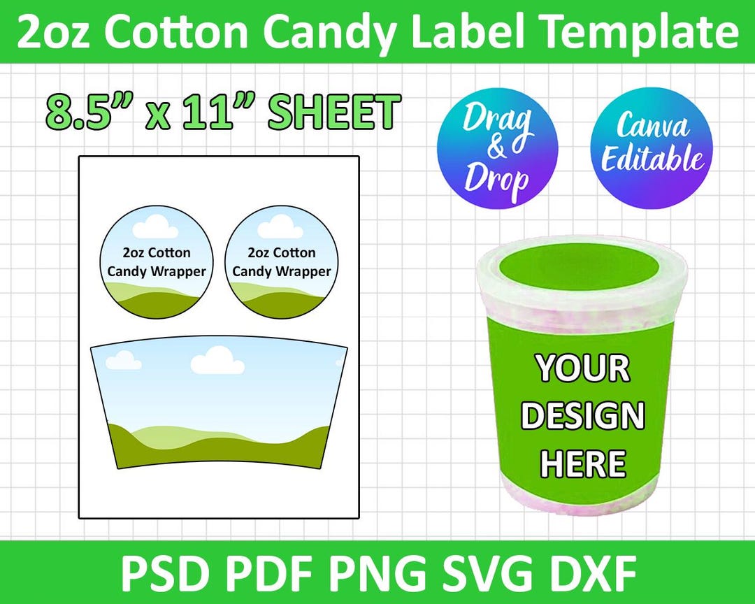 2oz Cotton Candy Label Template SVG, Cotton Candy Tub Wrapper Template ...