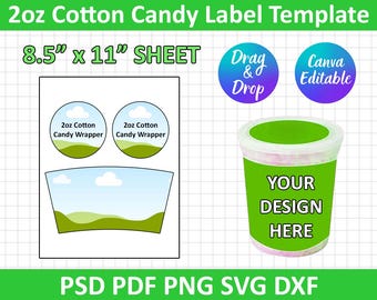 Cotton Tube Template, Cotton Candy Tub Wrapper Template, 2oz Cotton ...