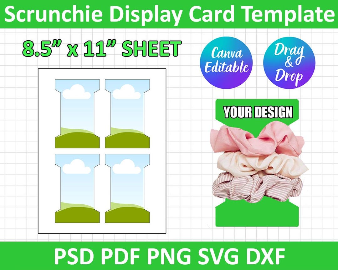 Scrunchie Display Card Template SVG, DXF, Png, Psd, Silhouette, Cricut ...