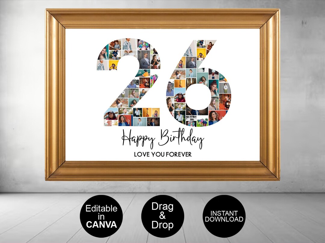 26th Birthday Photo Collage Template, Number 26 Collage, 26th Collage ...